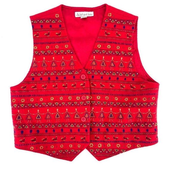 Vintage | Jackets & Coats | Vintagekaravanwool Blend Vest Embroidered ...